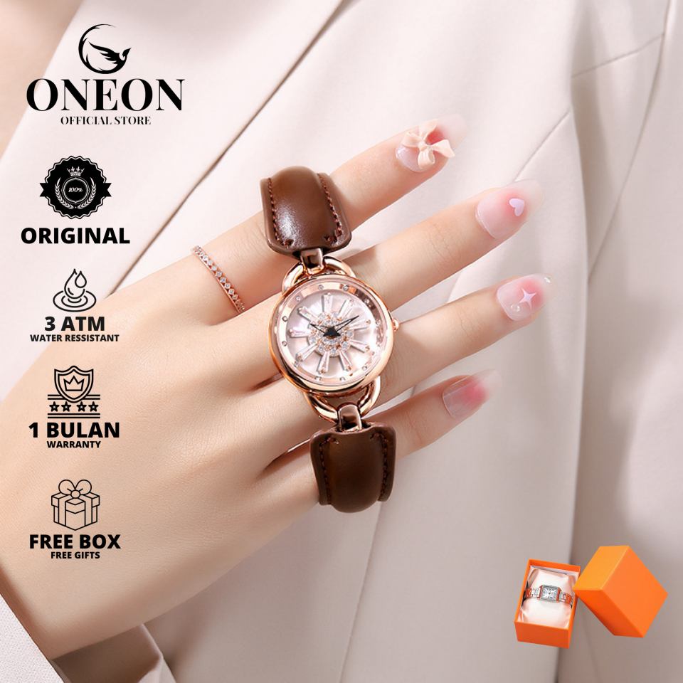 Jual ONEON Jam Tangan Wanita Original Kulit Rantai Berputar Simple Mewah Anti Air Kuarsa Watch ...