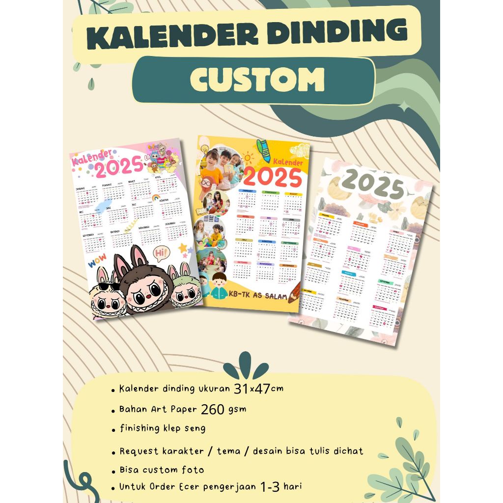 Jual KALENDER DINDING 2025 CUSTOM AESTHETIC MURAH KALENDER KLEP UKURAN ...