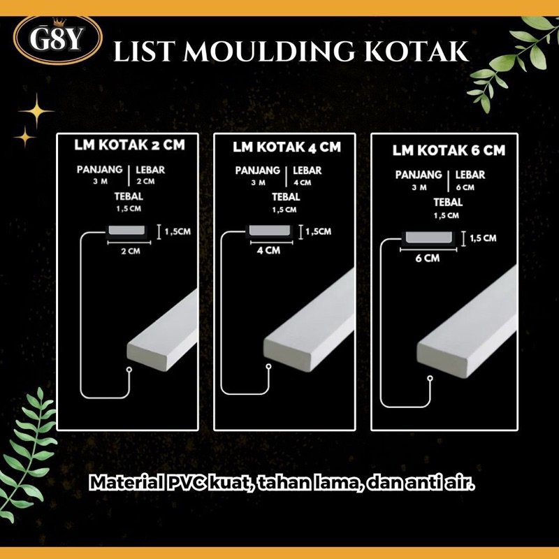 Jual Wallmoulding Lis PVC Kotak 3m / Lis Wallmoulding Kotak PVC ...