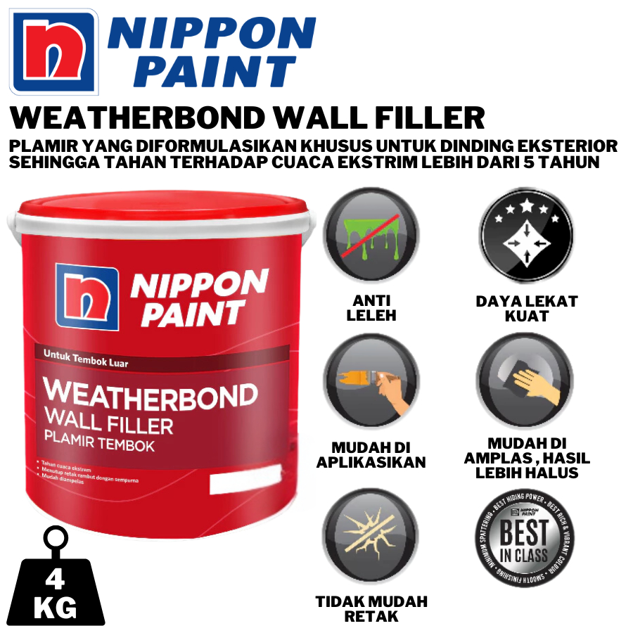 Jual NIPPON PAINT WEATHERBOND WALL FILLER 4KG NIPPON PAINT PLAMIR ...