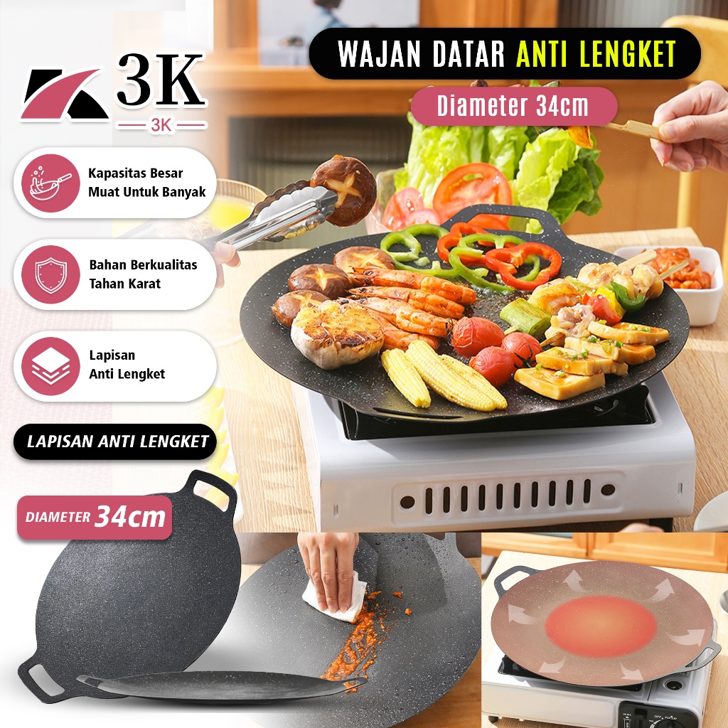 Jual (3K Surabaya) Wajan Datar BBQ Anti Lengket 34CM Serbaguna/Panci ...