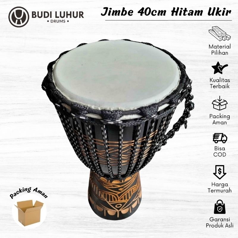 Jual Alat Musik Kendang Jimbe 40cm Hitam Ukir Model Tali Kulit Gendang ...