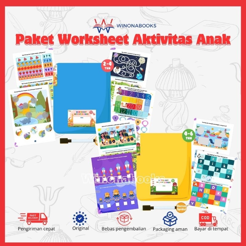 Jual Worksheet Aktivitas Anak usia 2 - 4 tahun & 4 - 6 tahun bonus ...
