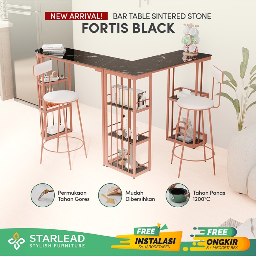 Jual STARLEAD Meja Bar Minimalis Sintered Stone Fortis Black - Bar Table Meja Makan Tinggi ...