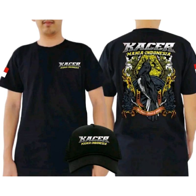 Jual KAOS KACER MANIA INDONESIA BONUS TOPI CORAK KUNING GUNUNGAN ...