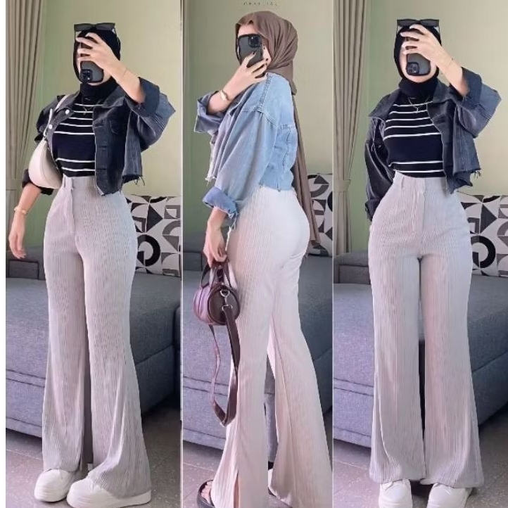 Jual Cutbray Knit Premium Celana Wanita higwaist Kulot Knit Premium ...