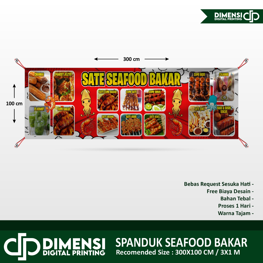 Jual spanduk keperluan usaha jualan sate seafood bakar / spanduk ...