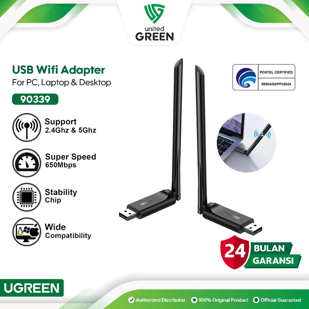 Jual UGREEN USB Wifi Wireless Adapter 650Mbps 6dBi High Gain Antenna 5G ...