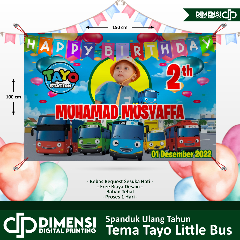 Jual spanduk ulang tahun anak tema TAYO / spanduk ultah tayo / spanduk ...