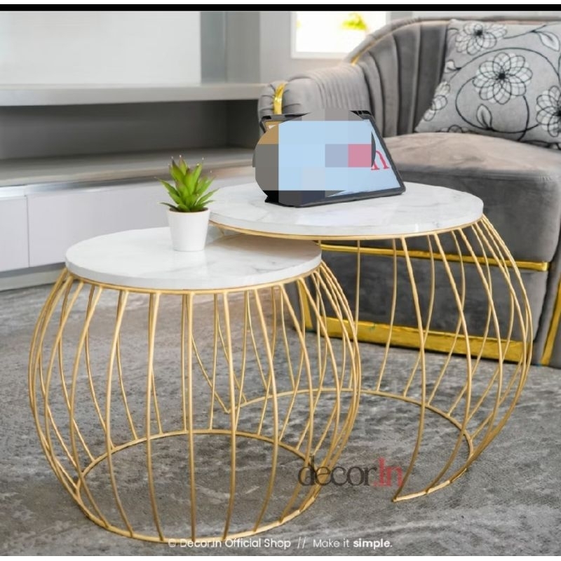 Jual Meja tamu minimalis bahan besi gold hpl motif marmer | Shopee ...
