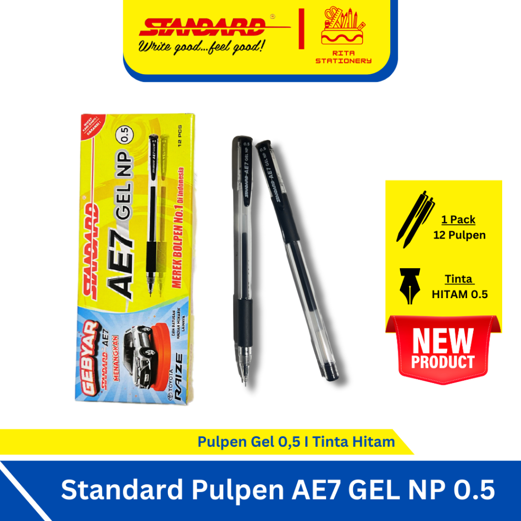 Jual Standard Pulpen Pen AE7 GEL NP 0.5 Hitam Merah Biru - 1 pack | Shopee Indonesia