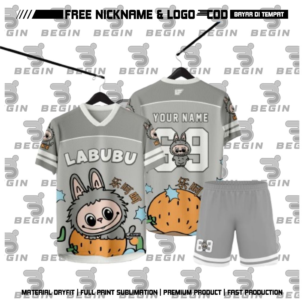 Jual Jersey LABUBU HEHE GREY New FreeNick Name Full Printing | Shopee ...