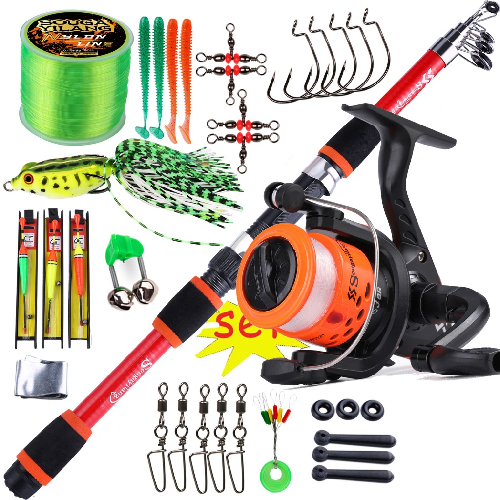 Jual Full Set 1.8m Telescopic Fishing Rod Glass Fiber 6 Sections and ...