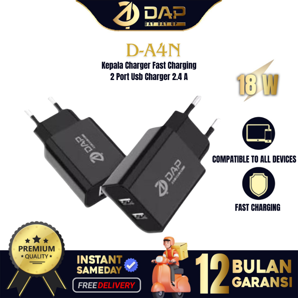 Jual Charger DAP Fast Charging 2 Port Usb Charger 2.4 A Garansi Resmi 1 Tahun – D-A4N 1 PCS ...