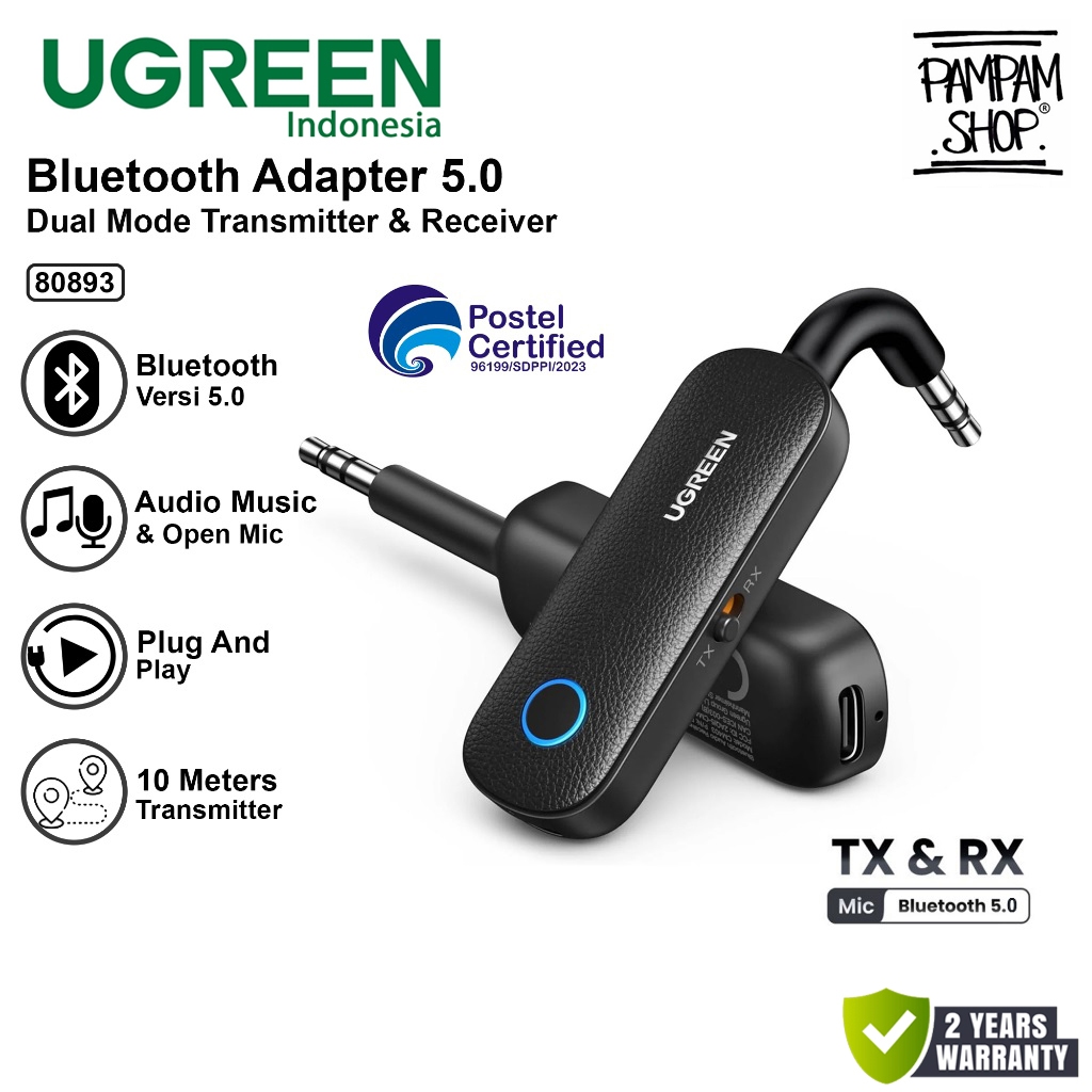 Jual UGREEN 80893 Bluetooth Audio Receiver 5.0 Transmitter 2 IN 1 With 3.5mm Jack AUX Dual ...