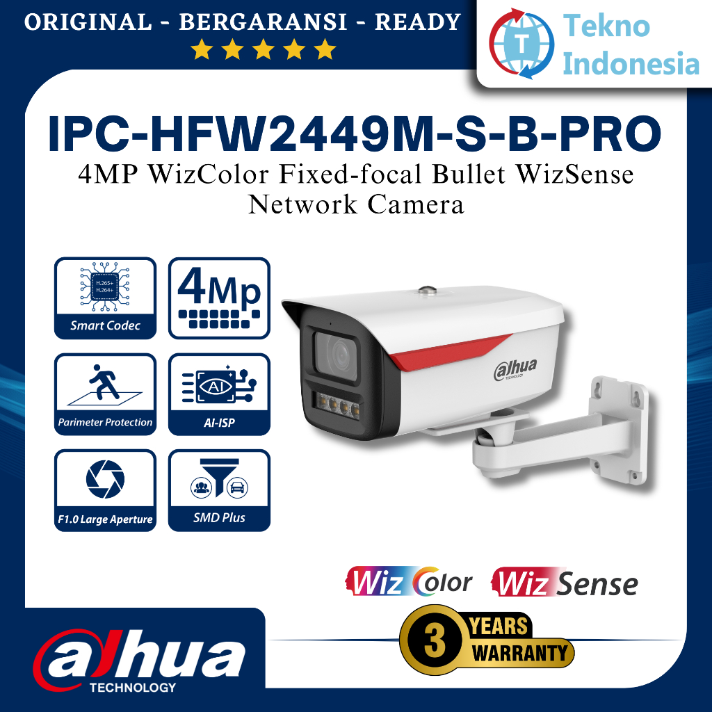 Jual Grosir! Dahua IPC HFW2449M-S-B-PRO 4MP WizColor Audio Fixedfocal Bullet WizSense IP Camera ...