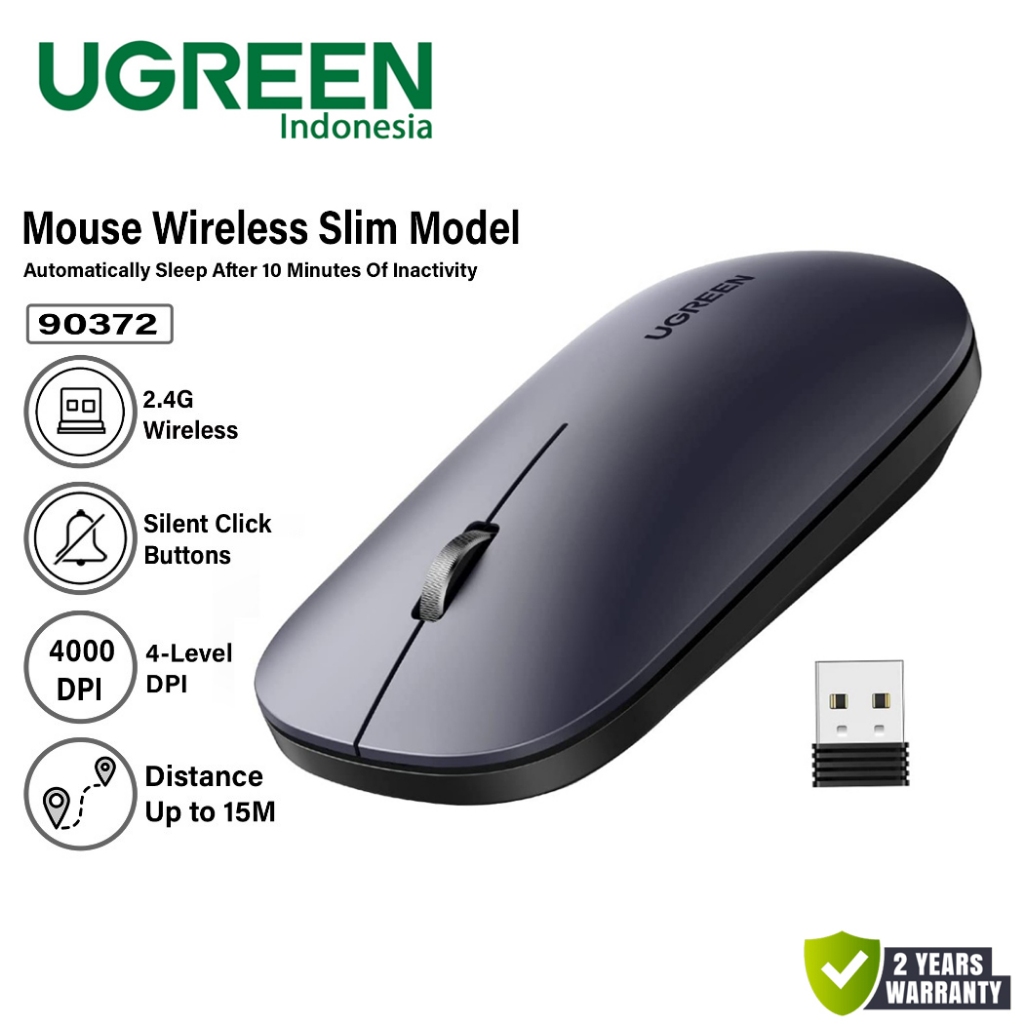 Jual UGREEN 90372 Mute Mouse USB Wireless Slim Ergonomic 2.4Ghz Black ...