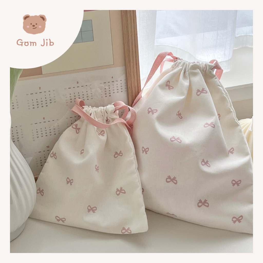 Jual Pink Ribbon Pouch Serut / Coquette Drawstring Bag / Tempat ...