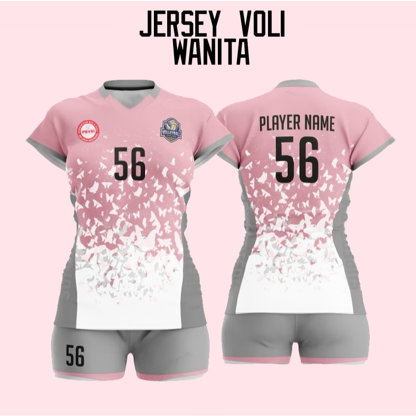 Jual Jersey voli pink terlaris / volly wanita full printing pink abu ...