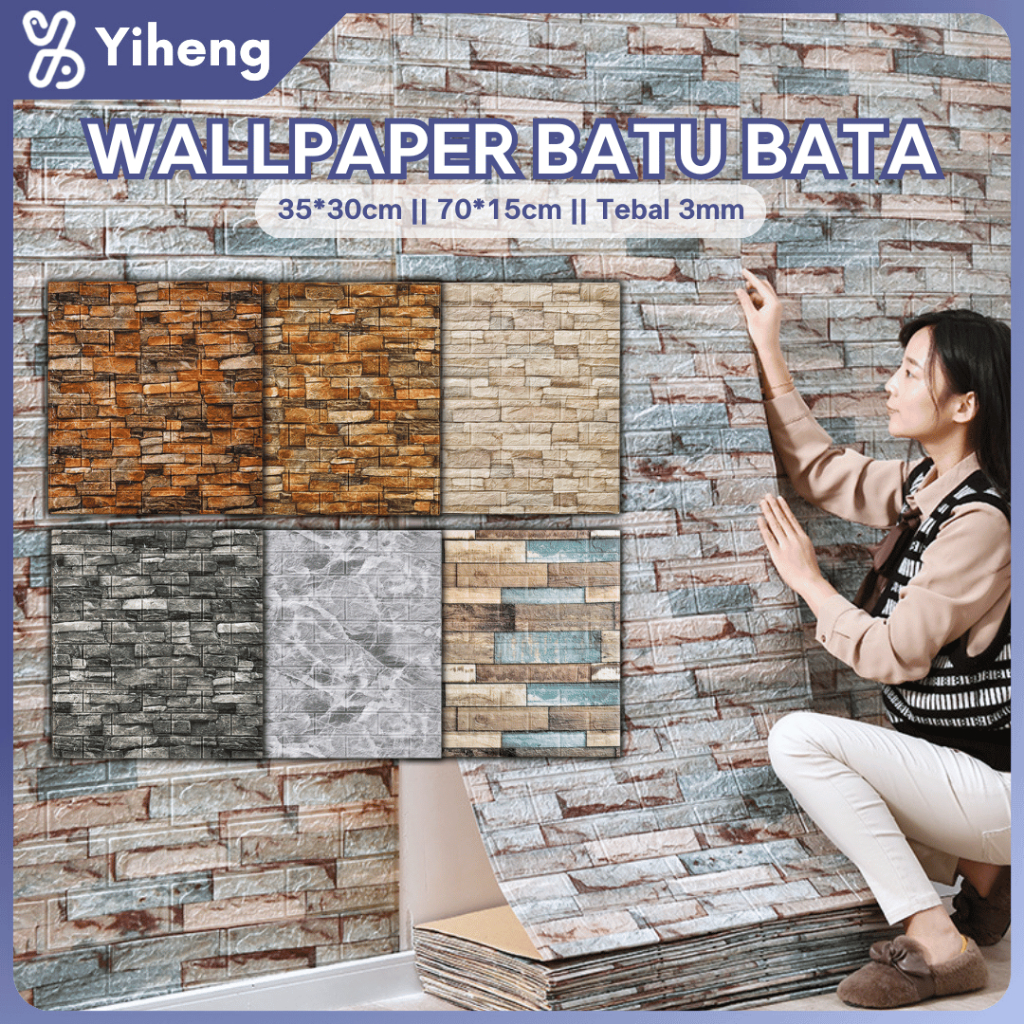 Jual Wallpaper Dinding 3D Wall Sticker Foam Batu Bata Wallpaper 3D Foam Dekorasi Dinding ...