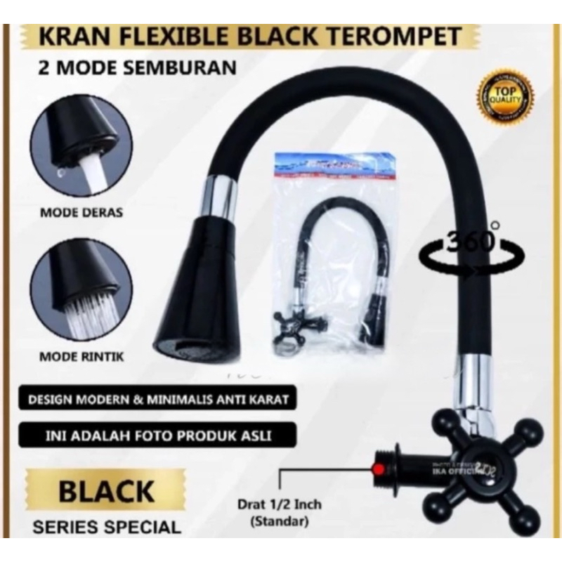Jual keran angsa fleksibel hitam minimalis baling hitam terompet /kran ...