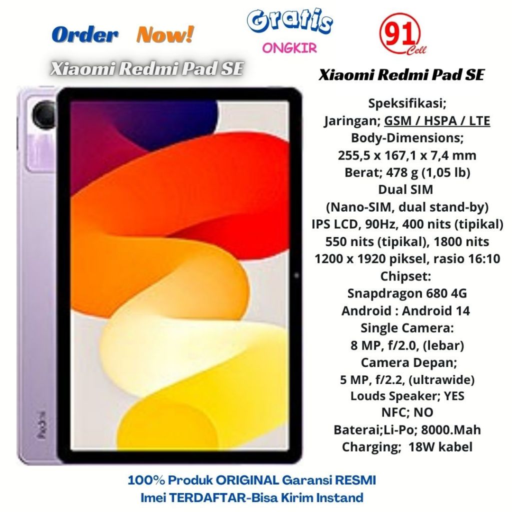 Jual Xiaomi Redmi Pad SE/Redmi pad 2/ Ram4/128Gb /redmi Tab Se 11 inci ...