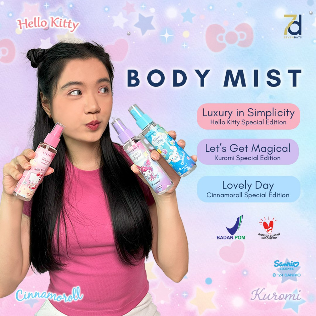 Jual Sevendays Luxury In Simplicity Body Mist 100ml ( Cinnamoroll, Hellokitty, Kuromi ) | Shopee ...