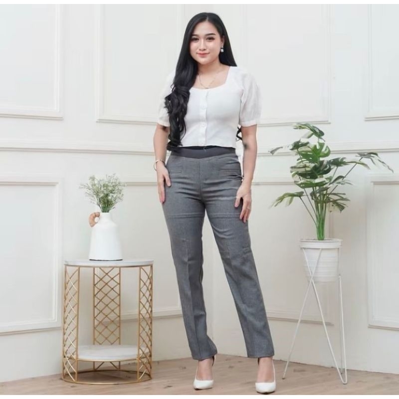 Jual Celana Kantor Kerja Wanita Pinggang Karet Terbaru | Shopee Indonesia