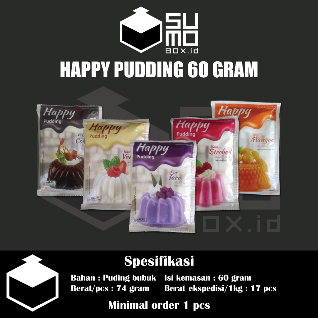 Jual Happy Pudding Stroberi Coklat 60gr / Puding Bubuk Instan ...