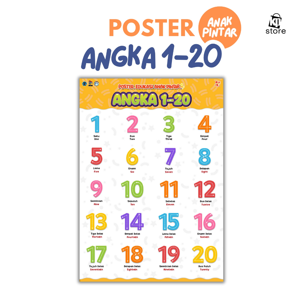 Jual Kawan Pustaka - Poster Edukasi Anak Pintar - Angka 1-20 - Ukuran ...