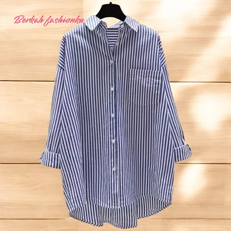 Jual kemeja salur wanita terbaru kekinian atasan wanita terlaris M L XL XXL 3XL | Shopee Indonesia