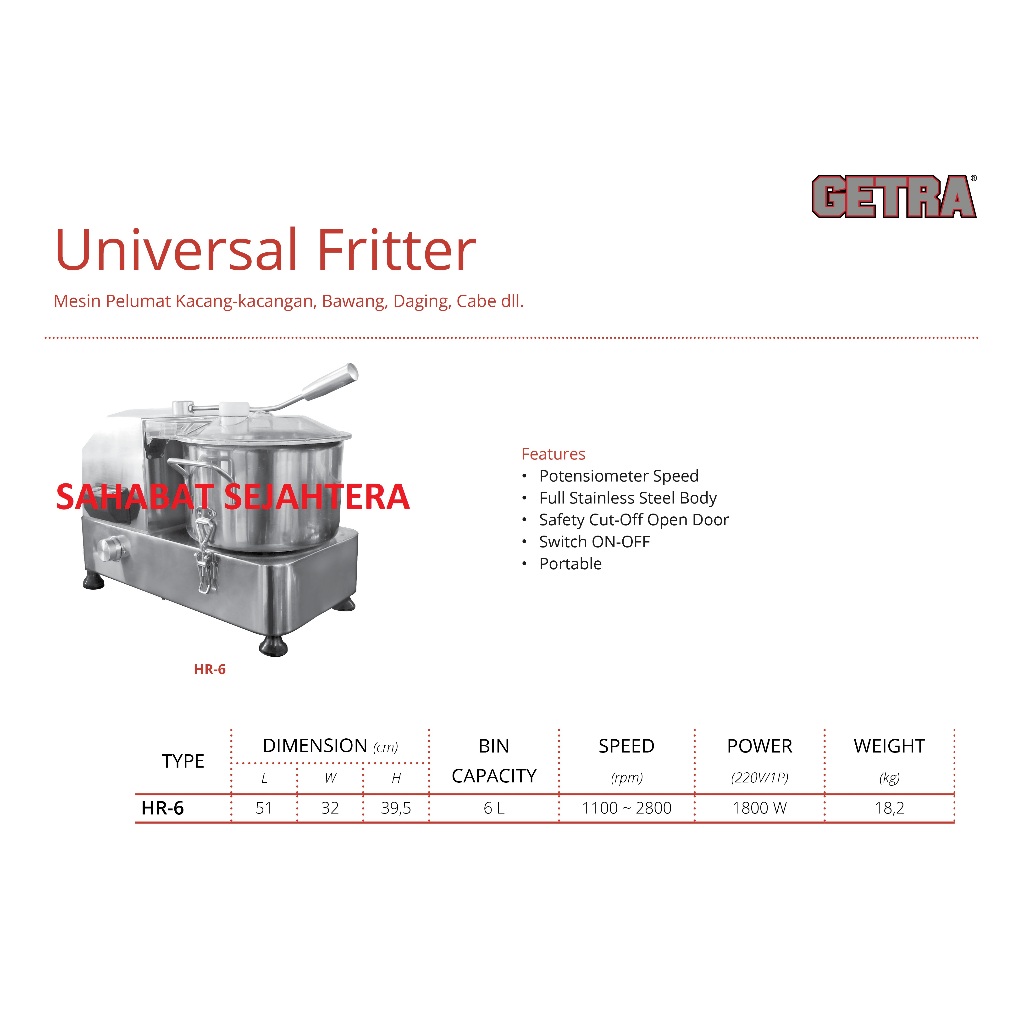 Jual GETRA Universal Fritter HR-6 Mesin Pelumat Kacang Kacangan ...