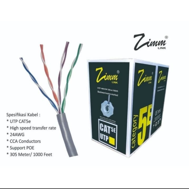 Jual Kabel LAN Cat 5e Indoor UTP Zimmlink Meteran | Shopee Indonesia