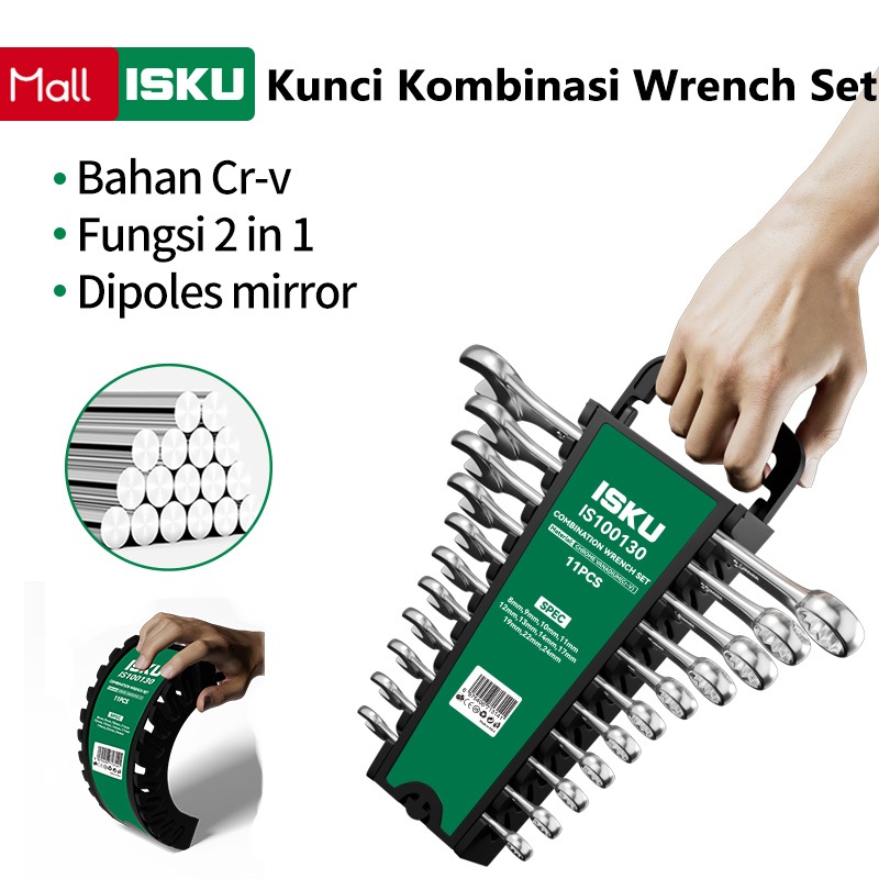 Jual ISKU kunci ring pas set 11 pcs Chrome Vanadium Combination Wrench 8 9 10 11 12 13 14 17 19 ...