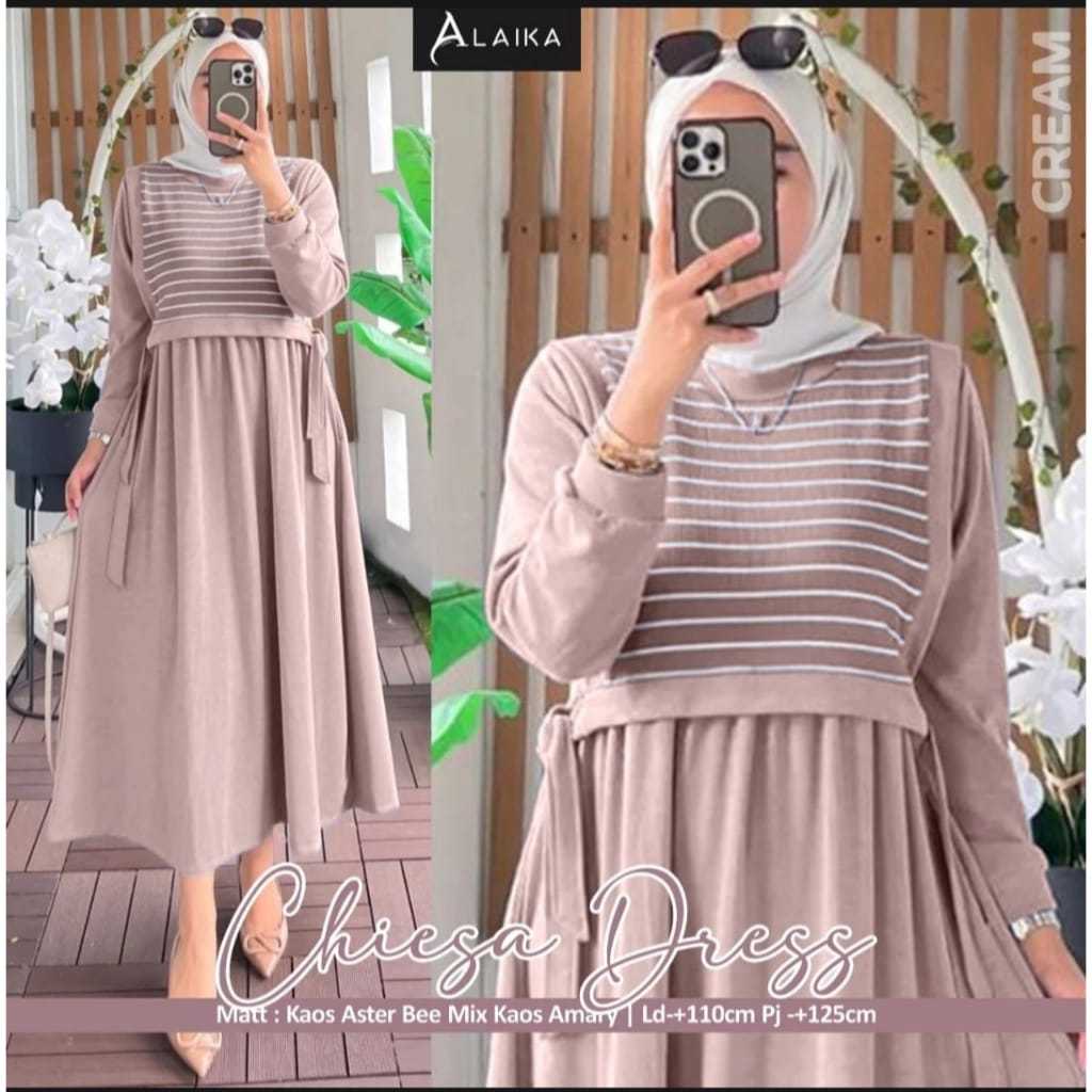 Jual Cheisa Midi Dress / Dress Knit Salur | Shopee Indonesia