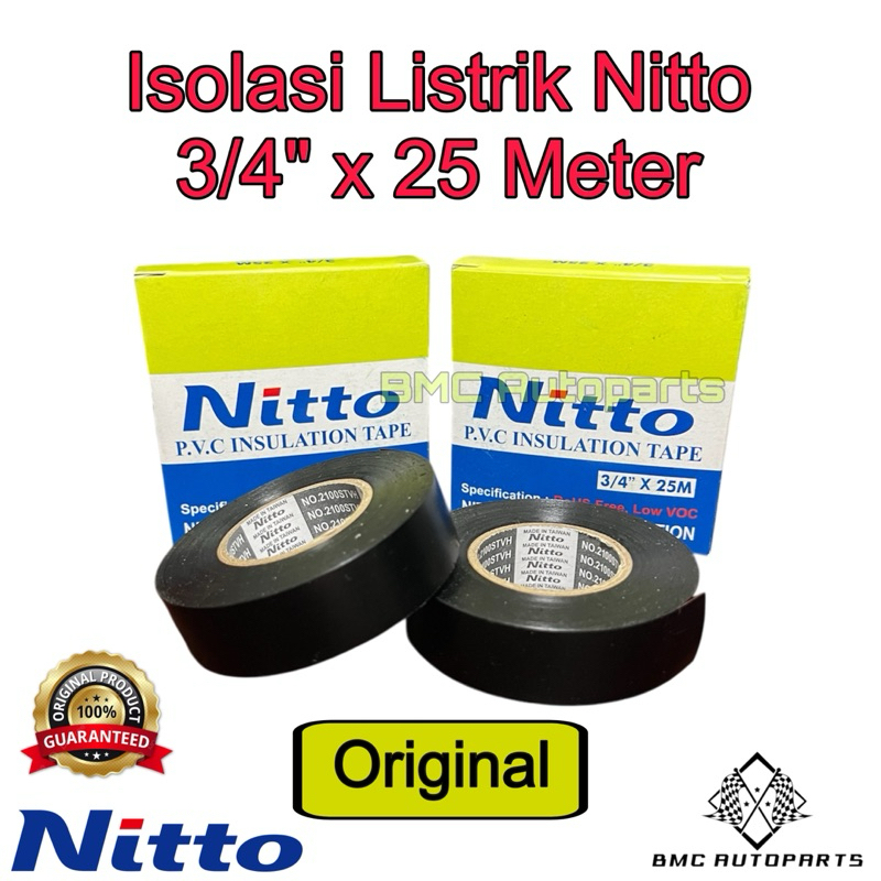 Jual Isolasi Listrik Nitto 3/4" x 25M Original Asli / Grosir Solatip Solasi PVC Hitam Nito 3/4 ...