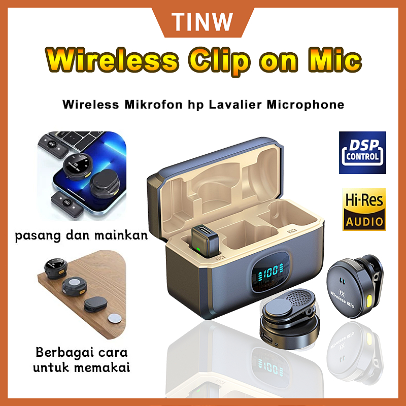 Jual TINW A30 Wireless Clip on Mic Microphone Dual Mikrofon Wireless ...