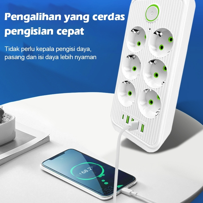 Jual MIKOTEK 2500W Power Strip Power Socket Stop Kontak Usb Charger 2 Meter / Power Socket ...