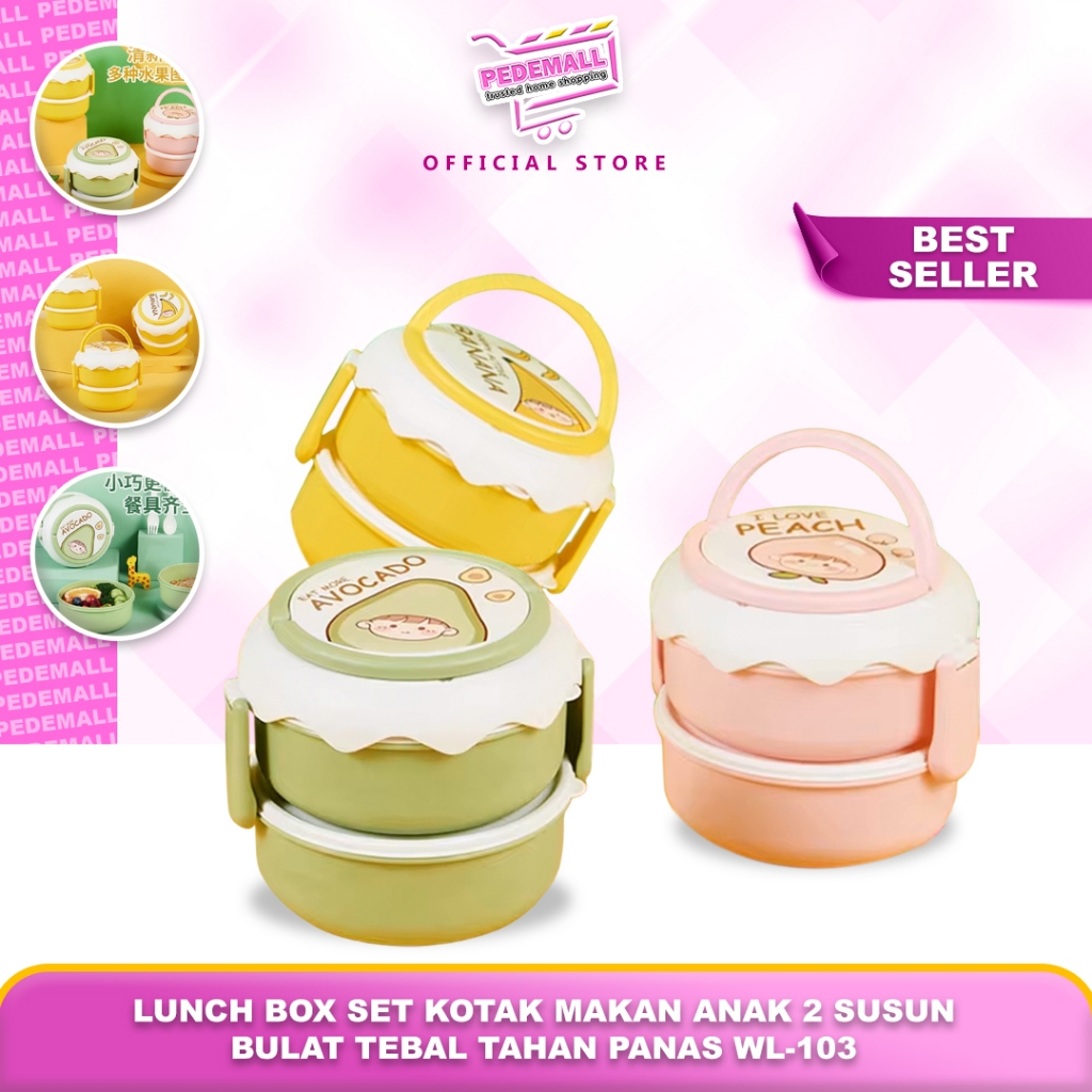 Jual Lunch Box Set Kotak Makan Anak 2 Susun Bulat Tebal Tahan Panas WL ...