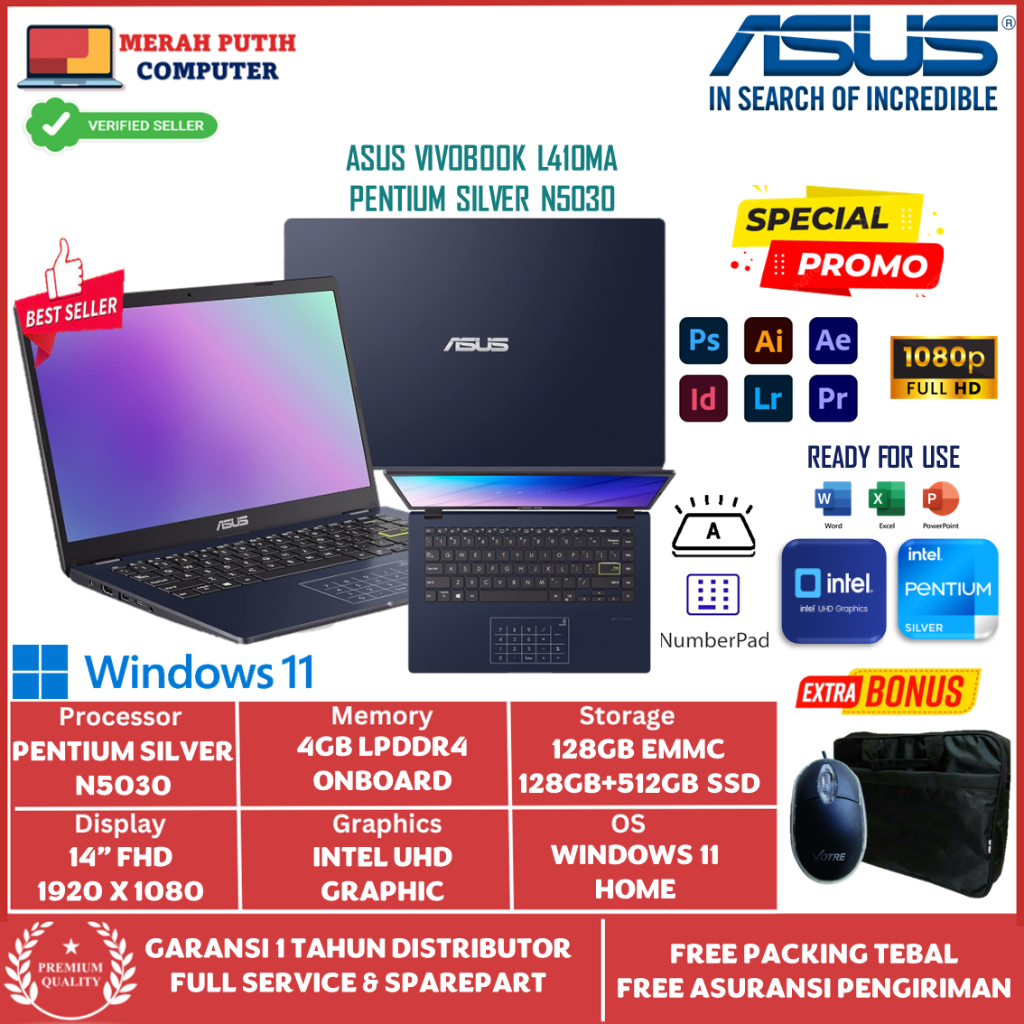 Jual ASUS VivoBook L410MA Pentium Silver N5030 Ram 4GB 128GB+512GB Ssd ...