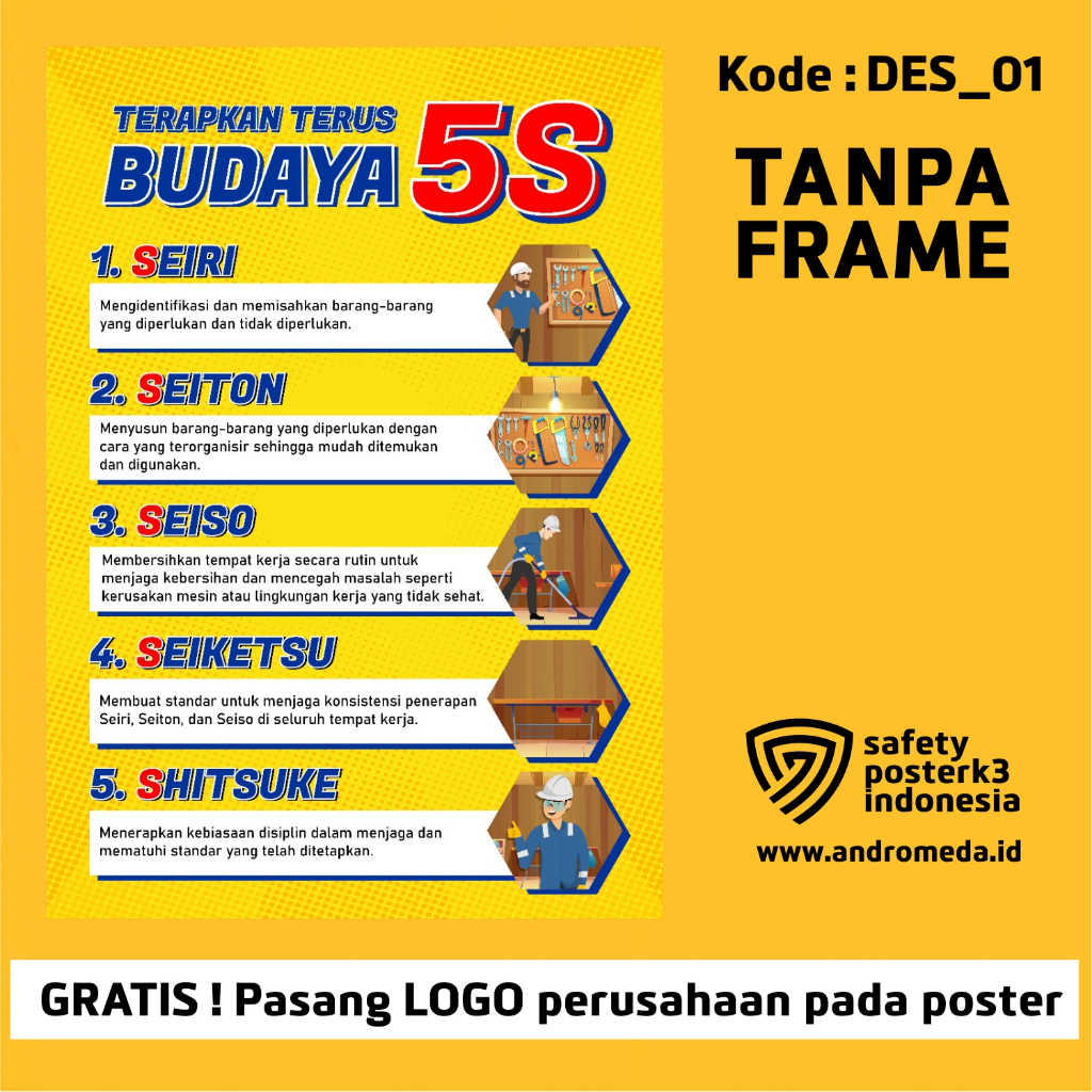 Jual Safety Poster K3 : Terapkan Terus Budaya 5S Seiri Seiton Seiso ...