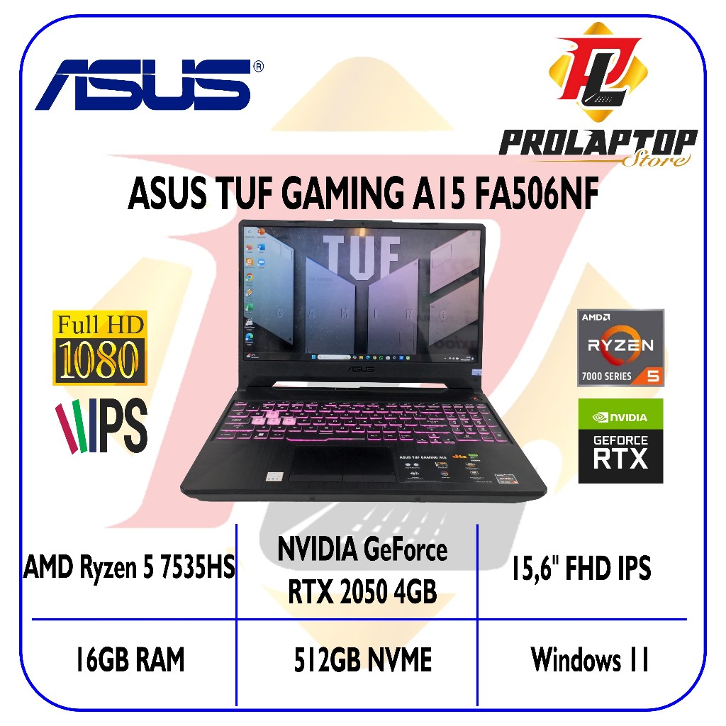 Jual Asus TUF Gaming A15 FA506NF AMD Ryzen 5 7535HS NVIDIA RTX 2050 RAM ...