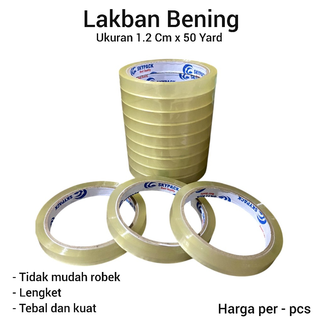 Jual Lakban Bening Ukuran 1.2 Cm x 50 Yard Isolasi Bening Packing ...