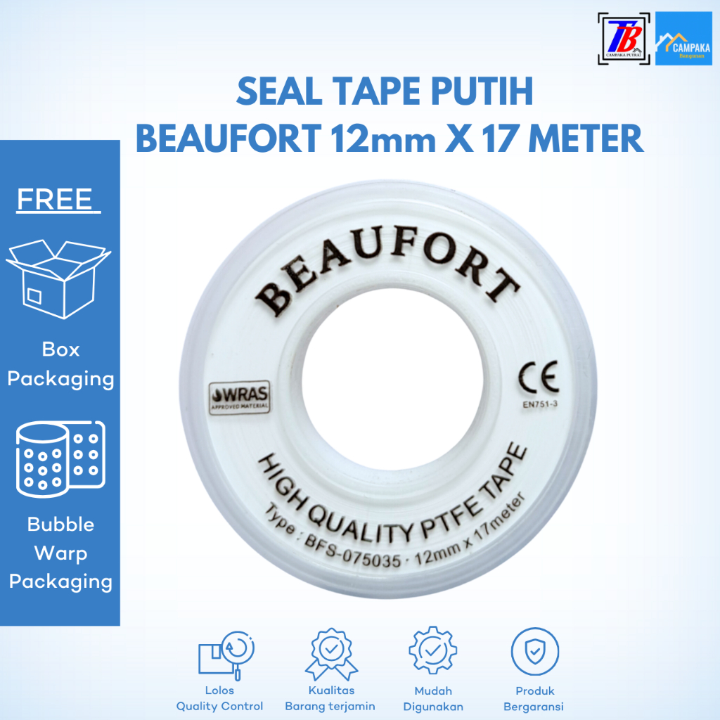 Jual Pita Seal Tape Putih BEAUFORT Ukuran 12mm X 17 Meter | Shopee ...