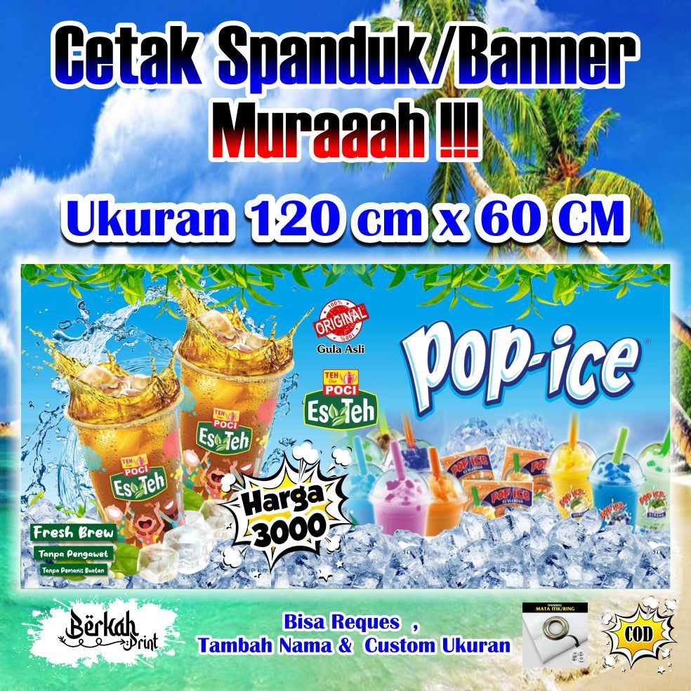 Jual Spanduk Banner Es Teh Poci & Pop Ice Ukuran 120 cm x 60 cm ...