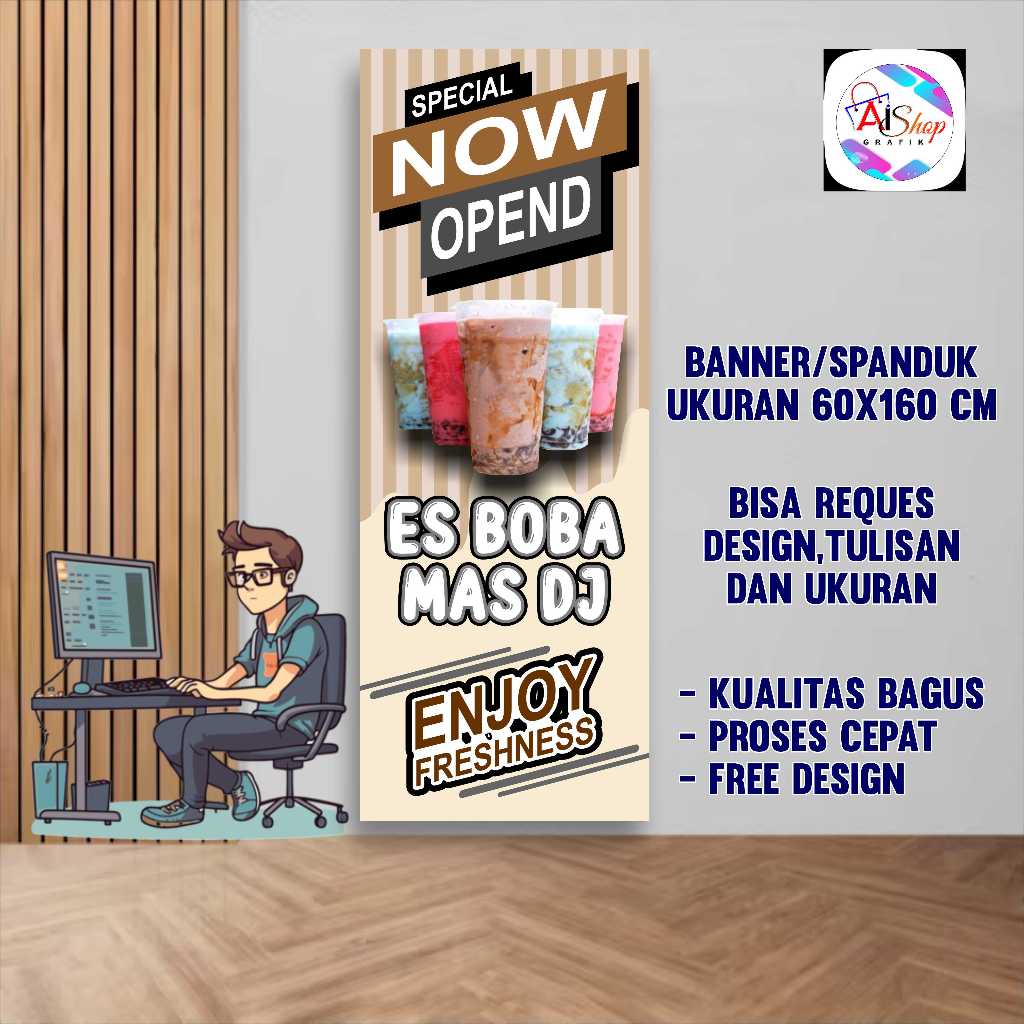 Jual spanduk banner boba mas dj model B uk, 60X160cm | Shopee Indonesia