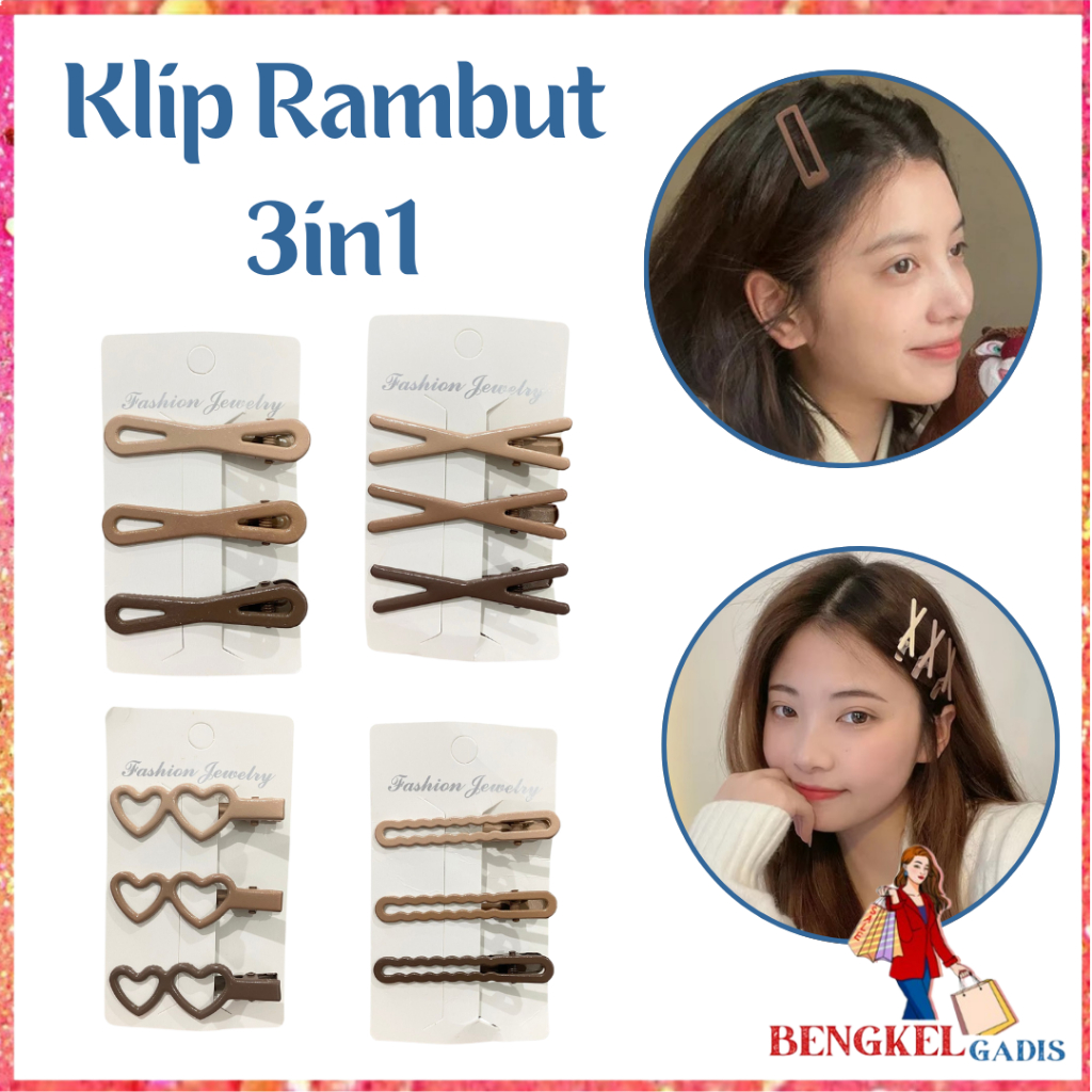 Jual BG - Jepit Rambut Klip Korea Vintage 3 in 1 Hairclip Wanita Korean ...