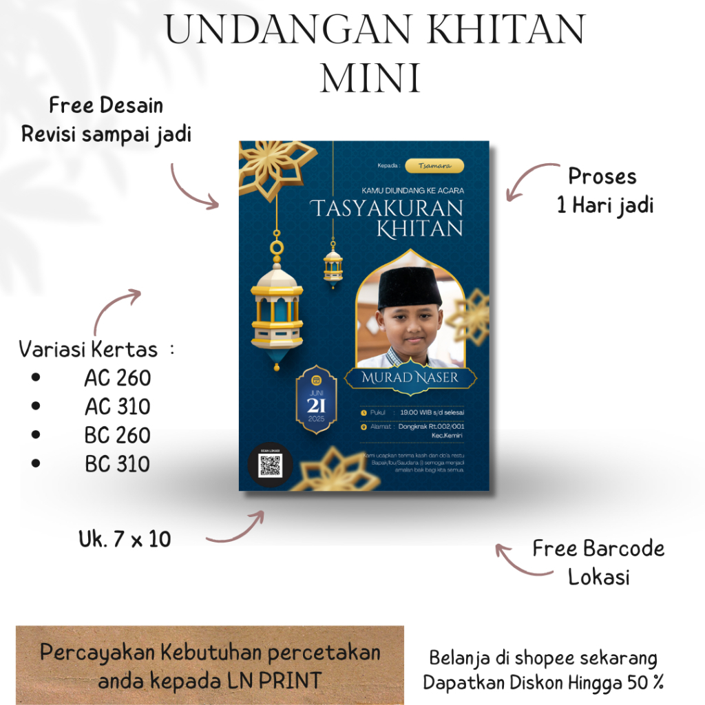 Jual ( 100 Pcs ) Undangan Khitan Mini/Cetak Undangan khitanan | Shopee ...