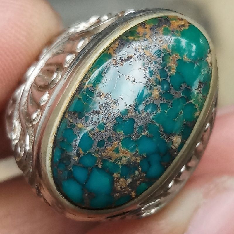 Jual Batu Akik Pirus Persia Urat Emas Hijau Tosca Tua Klasik Elegant ...