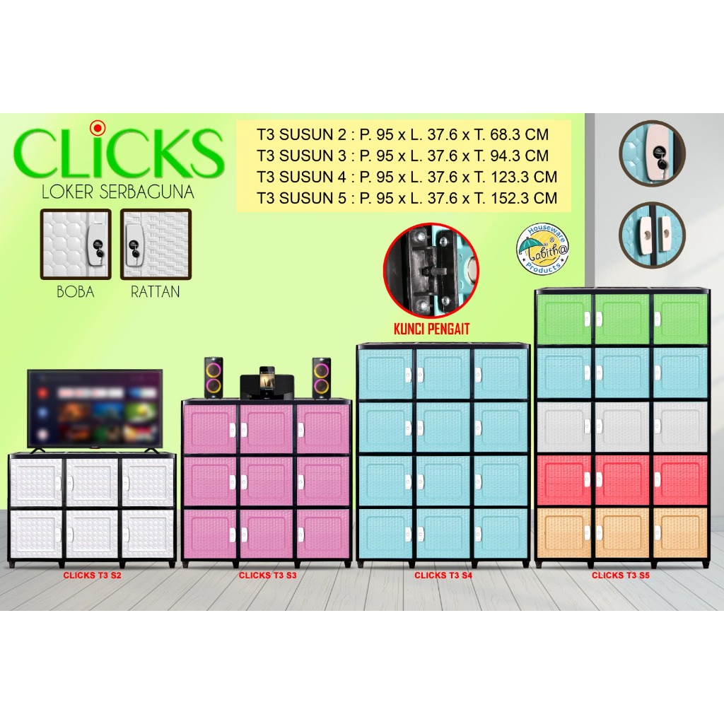Jual Lemari Plastik Susun Tabitha Click Tower 3 Estetik | Shopee Indonesia